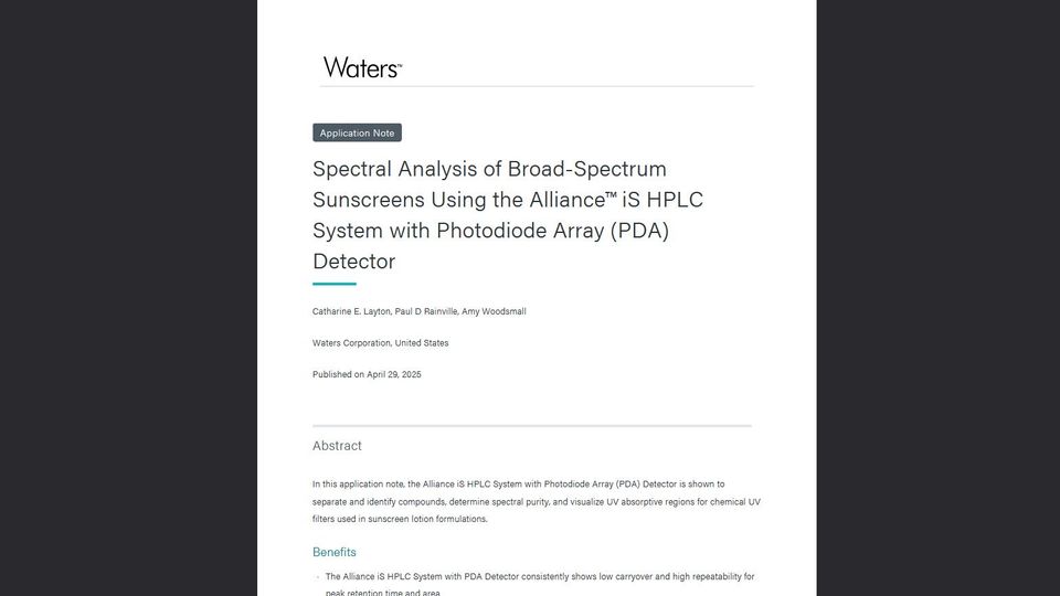 Spectral Analysis of Sunscreens with Alliance iS HPLC | Technology Networks