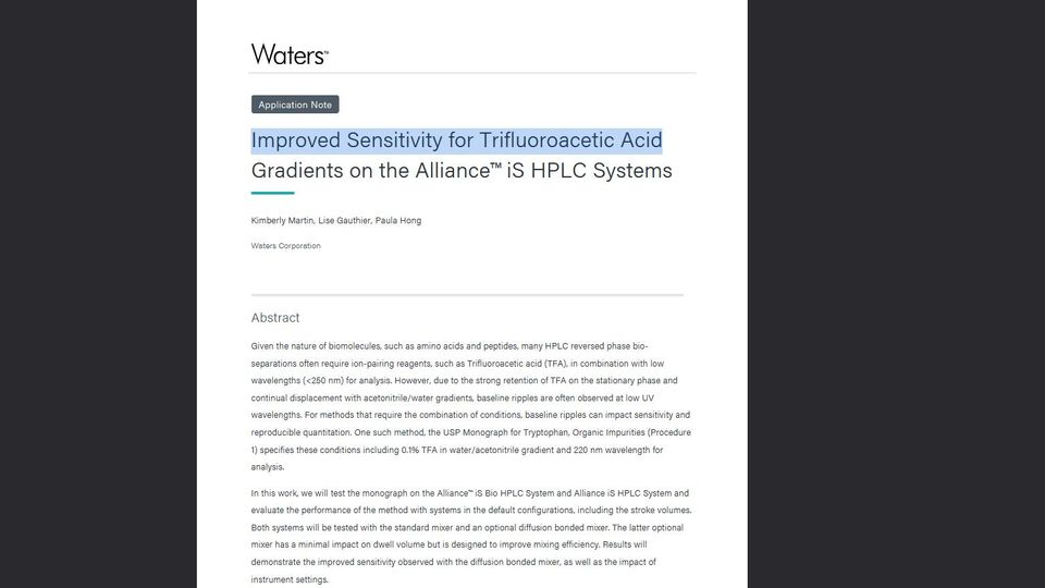 Improved Sensitivity for TFA Gradients on Alliance iS | Technology Networks