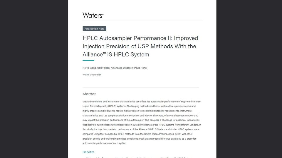 Autosampler Performance II: Precision on Alliance iS HPLC | Technology Networks