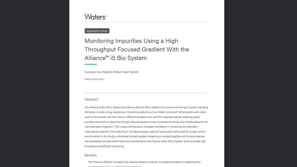 High Throughput Impurity Monitoring on Alliance™ iS Bio | Technology ...