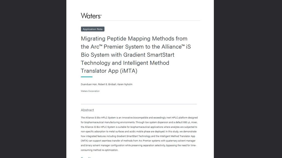 Peptide Mapping Migration to Alliance™ iS Bio with iMTA | Technology ...